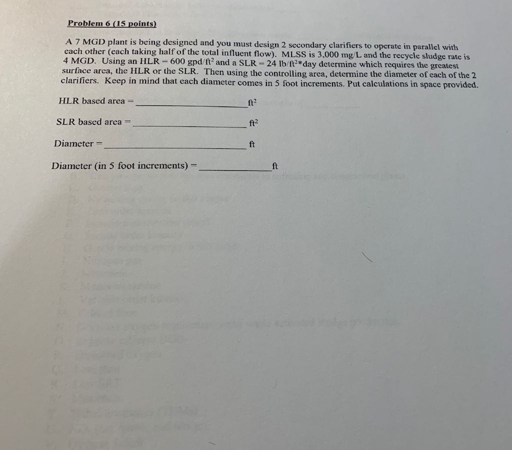Solved Problem 6 (15 points) A 7 MGD plant is being designed | Chegg.com