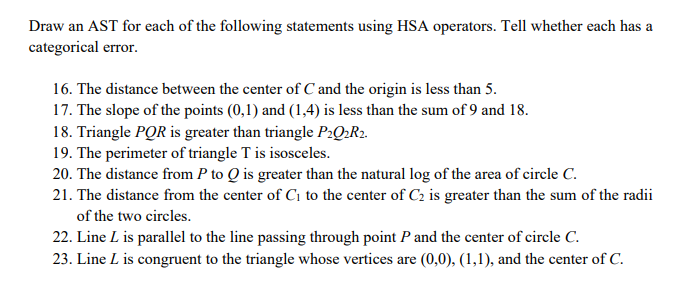 Draw an AST for each of the following statements | Chegg.com