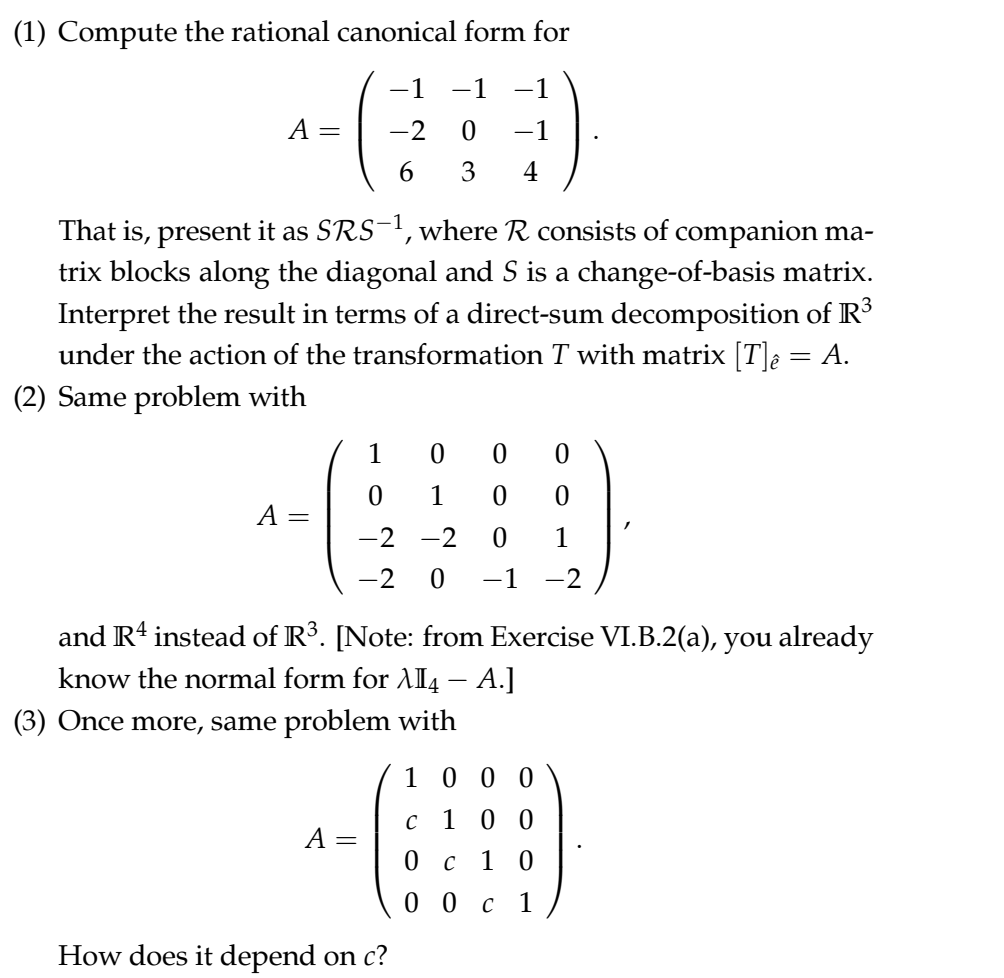 Solved (1) Compute the rational canonical form for | Chegg.com