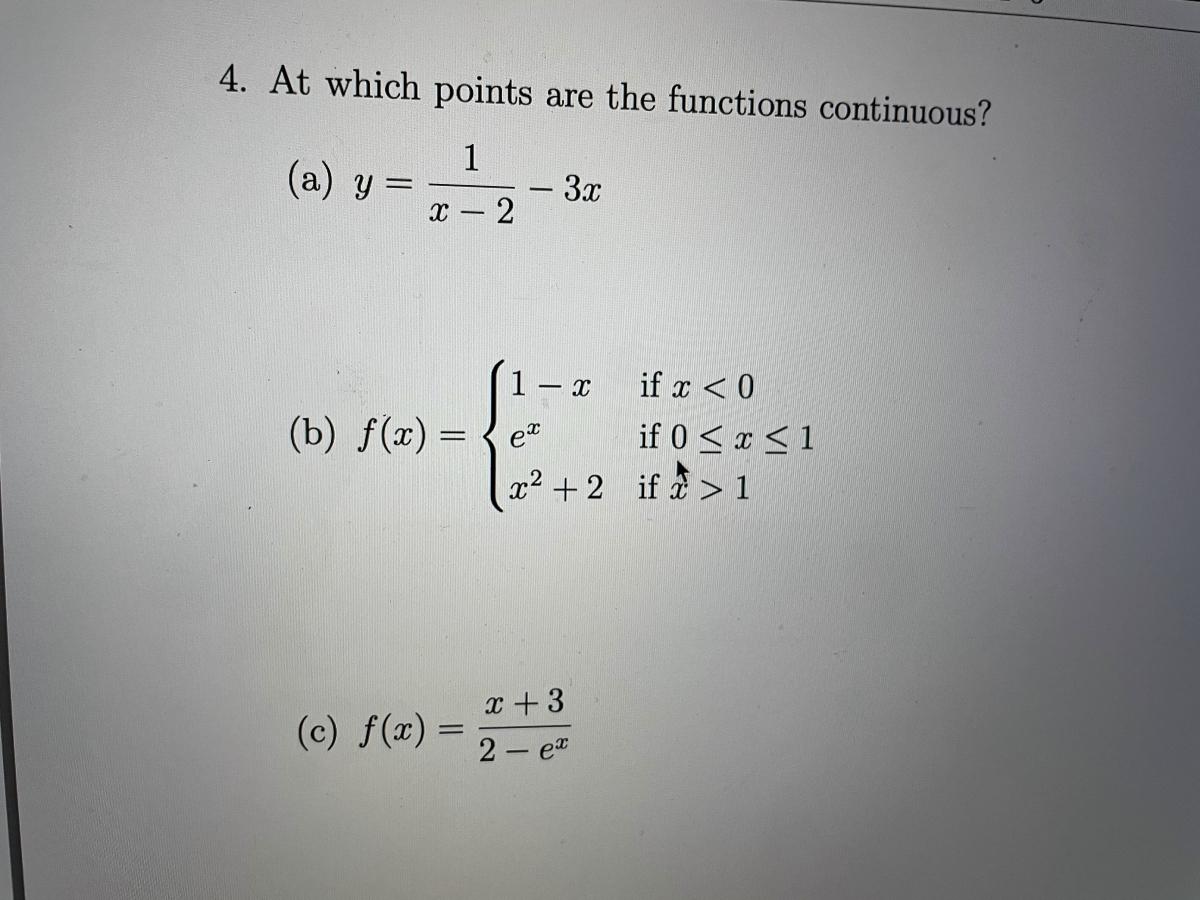 Solved 4. At which points are the functions continuous? (a) | Chegg.com