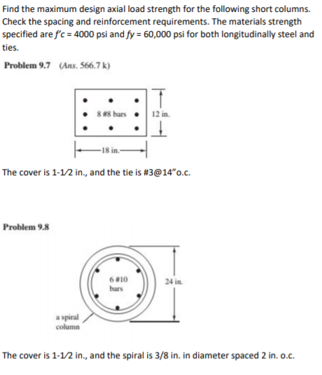 Solved Find the maximum design axial load strength for the | Chegg.com