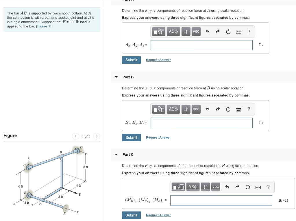 Solved The bar AB is supported by two smooth collars. At A | Chegg.com