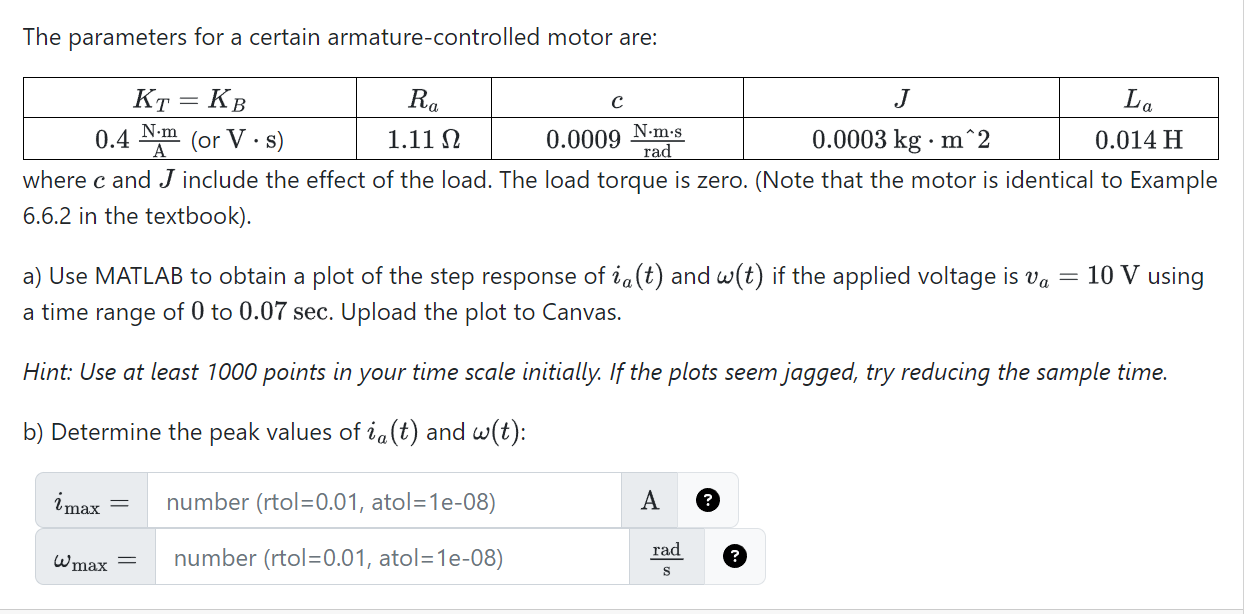 Solved The parameters for a certain armature-controlled | Chegg.com
