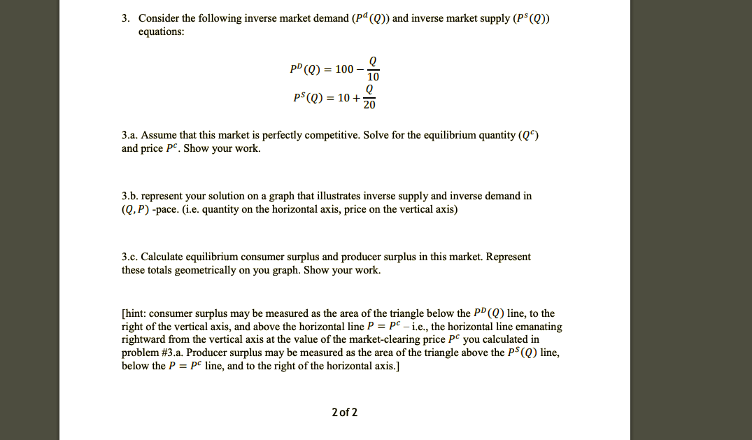 Solved 3. Consider the following inverse market demand | Chegg.com