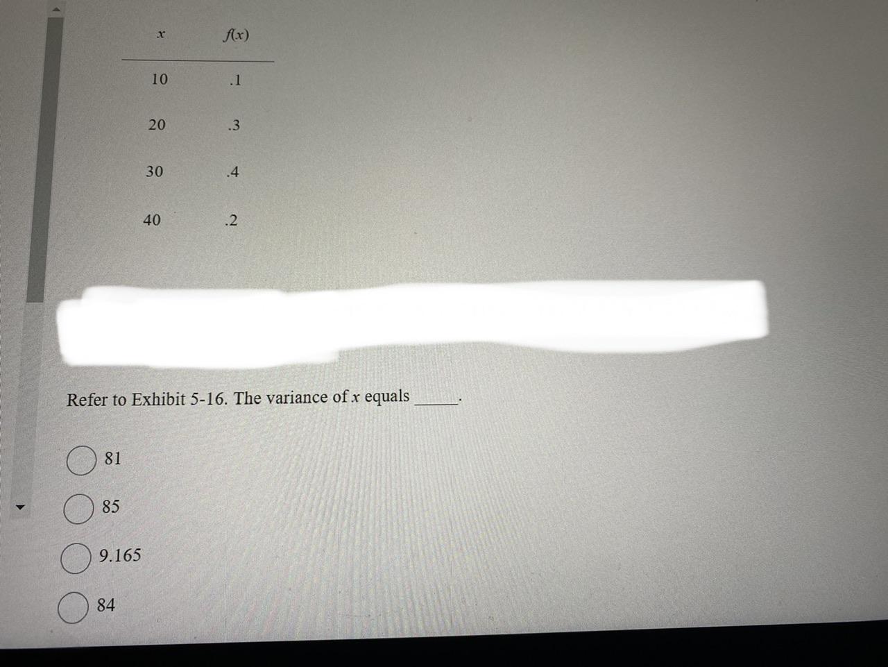 Solved Refer to Exhibit 5−16. The variance of x equals 81 85 | Chegg.com