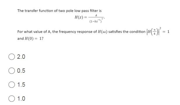 Solved The transfer function of two pole low pass filter is | Chegg.com