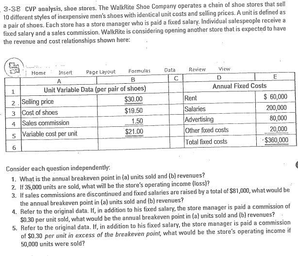 Solved 3-38 CVP analysis, shoe stores. The WalkRite Shoe | Chegg.com Solved 3-38 CVP analysis, shoe stores. The WalkRite Shoe | Chegg.com