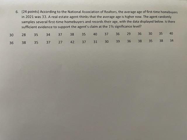 Solved 6. (24 points) According to the National Association | Chegg.com