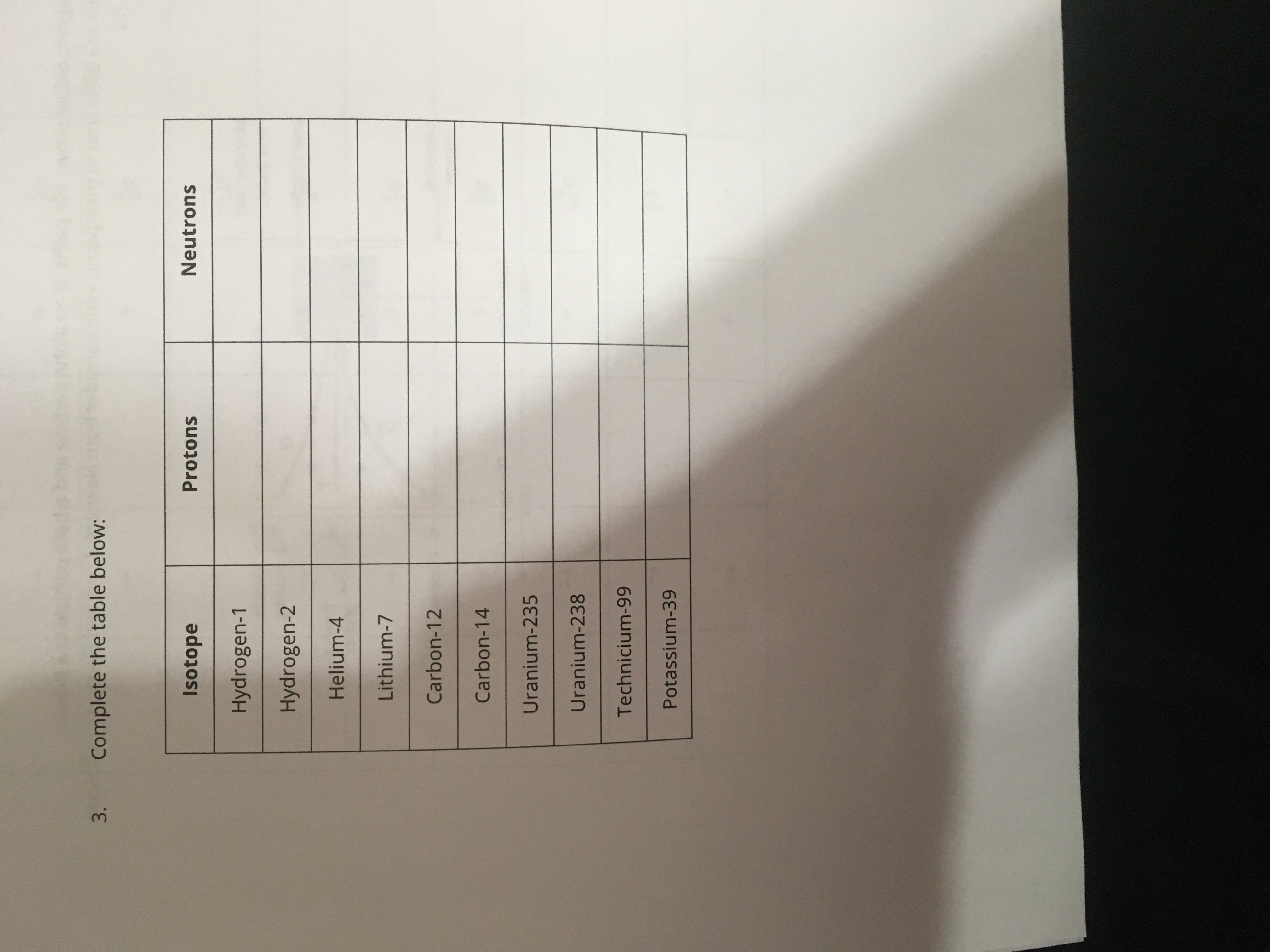 3. Complete the table below: | Chegg.com