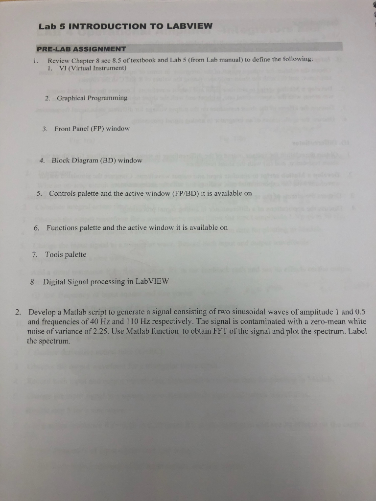 Lab 5 INTRODUCTION TO LABVIEW PRE-LAB ASSIGNMENT 1. | Chegg.com