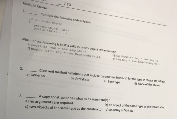 Solved 170 Multiple Choice 1, Consider the following code | Chegg.com
