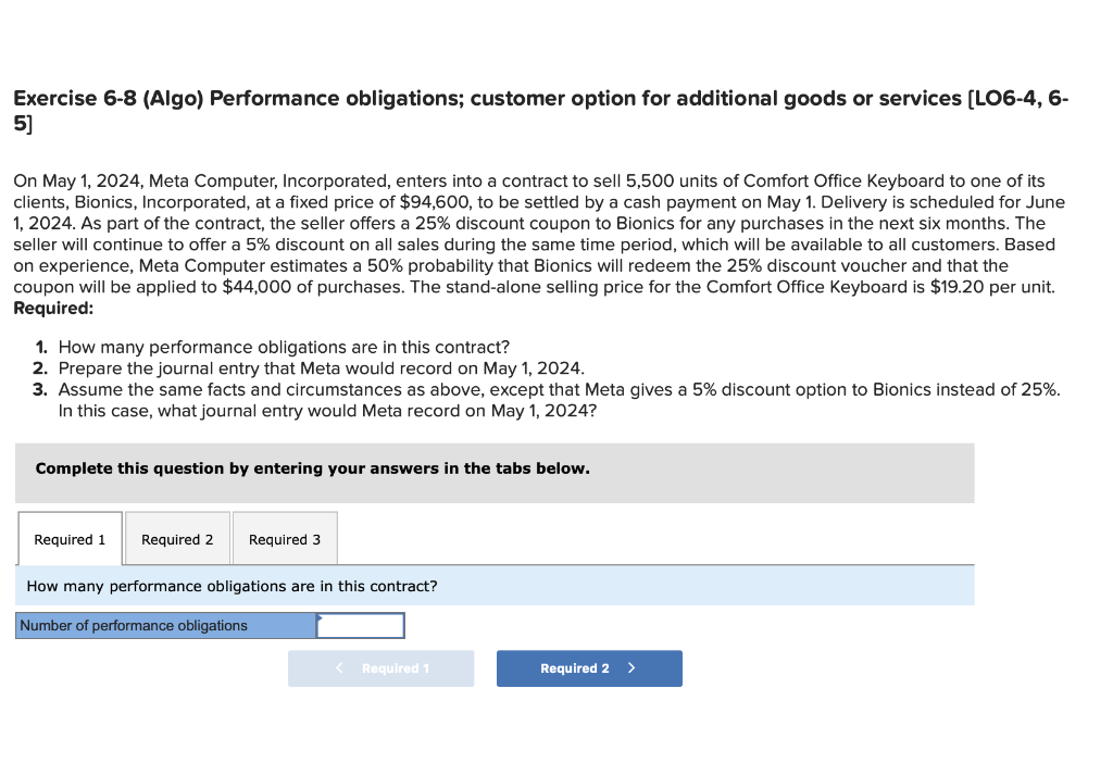 Solved Exercise 6 8 Algo Performance Obligations Customer