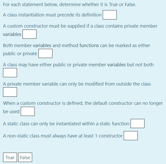 Solved For each statement below, determine whether it is | Chegg.com
