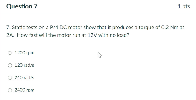 Solved 7. Static tests on a PM DC motor show that it | Chegg.com