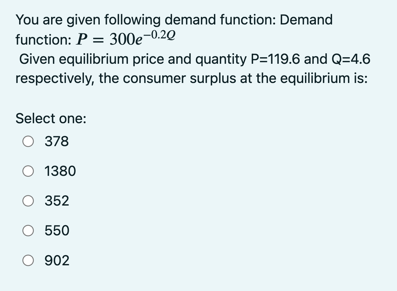 Solved You are given following demand function: Demand | Chegg.com