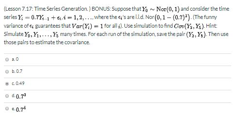 Solved (Lesson 7.17: Time Series Generation.) BONUS: Suppose | Chegg.com