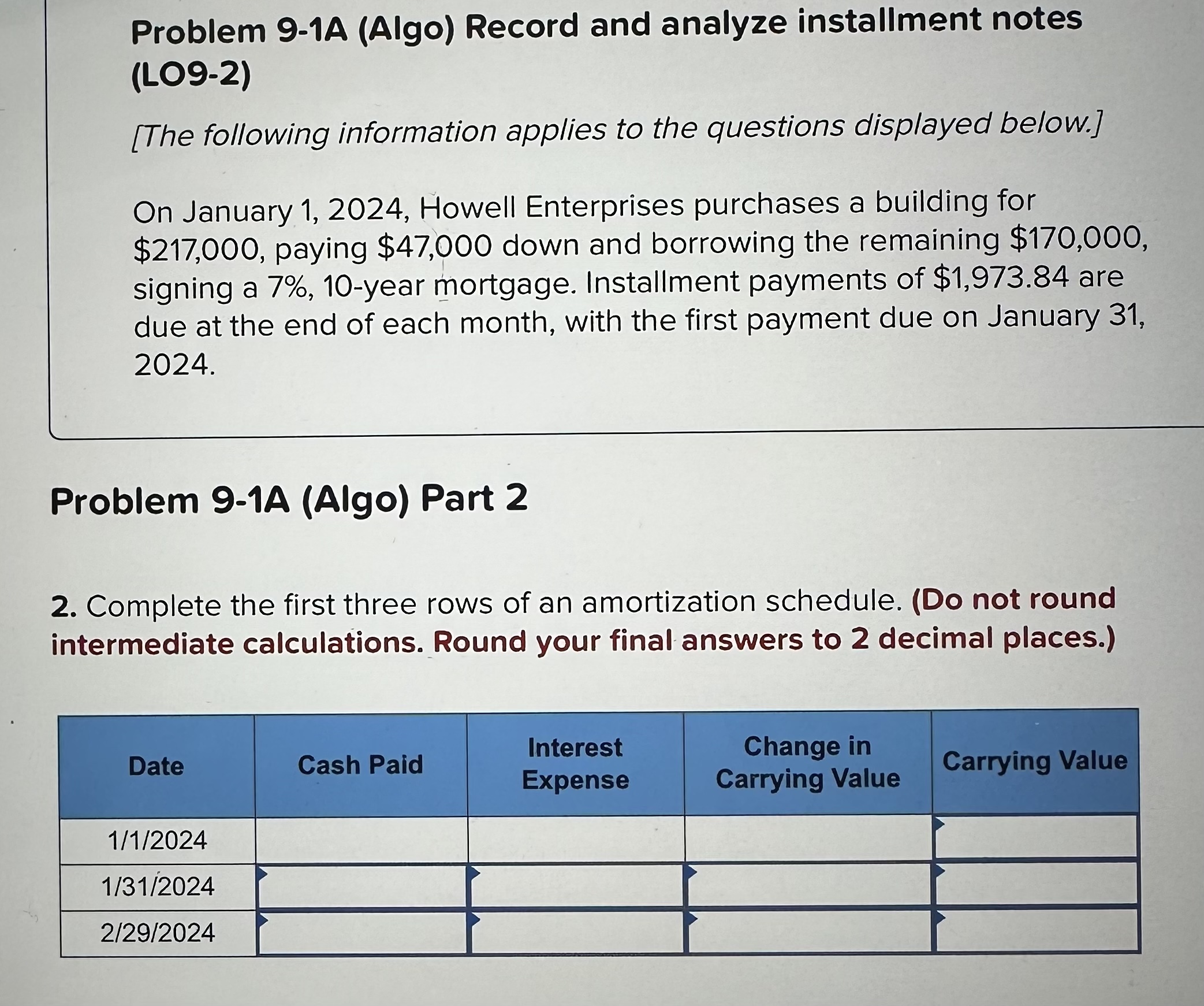 Solved Problem 9-1A (Algo) Record and analyze installment | Chegg.com