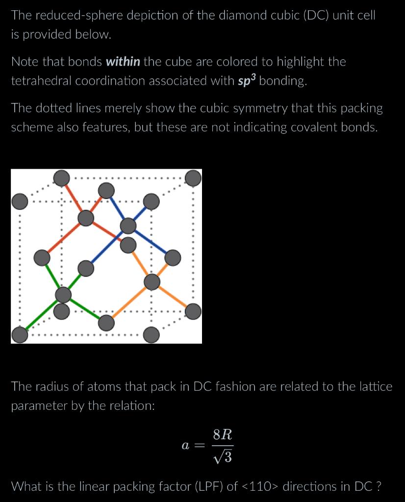 Solved The reduced-sphere depiction of the diamond cubic | Chegg.com