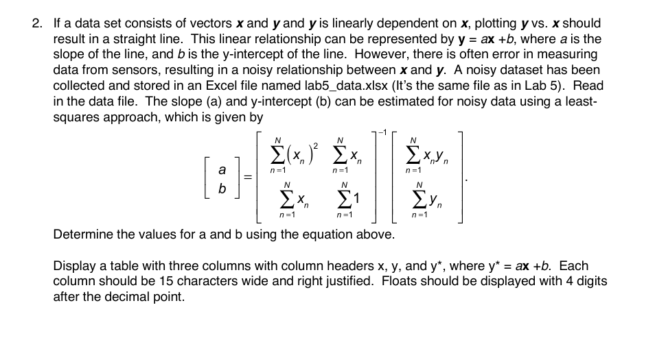 Solved 2. If a data set consists of vectors x and y and y is | Chegg.com