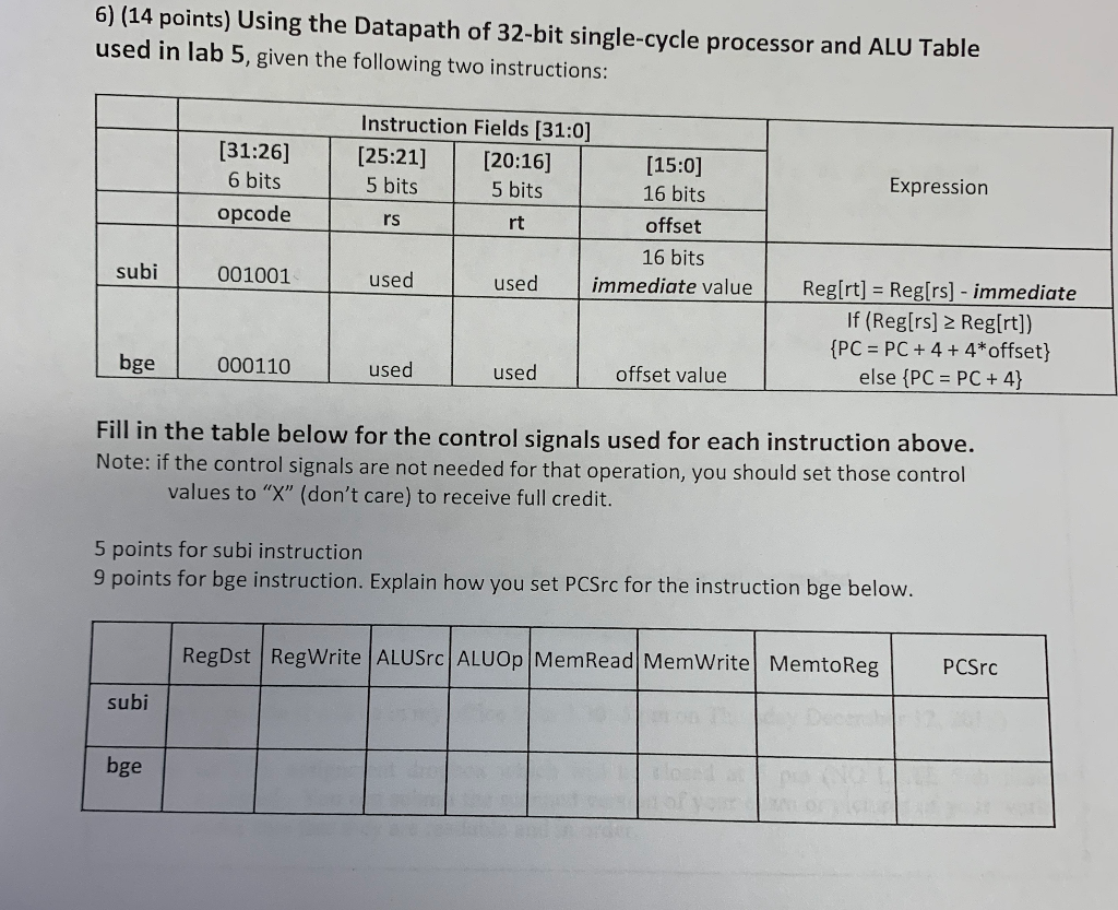 6. Using the datapath of 32-bit single-cycle | Chegg.com