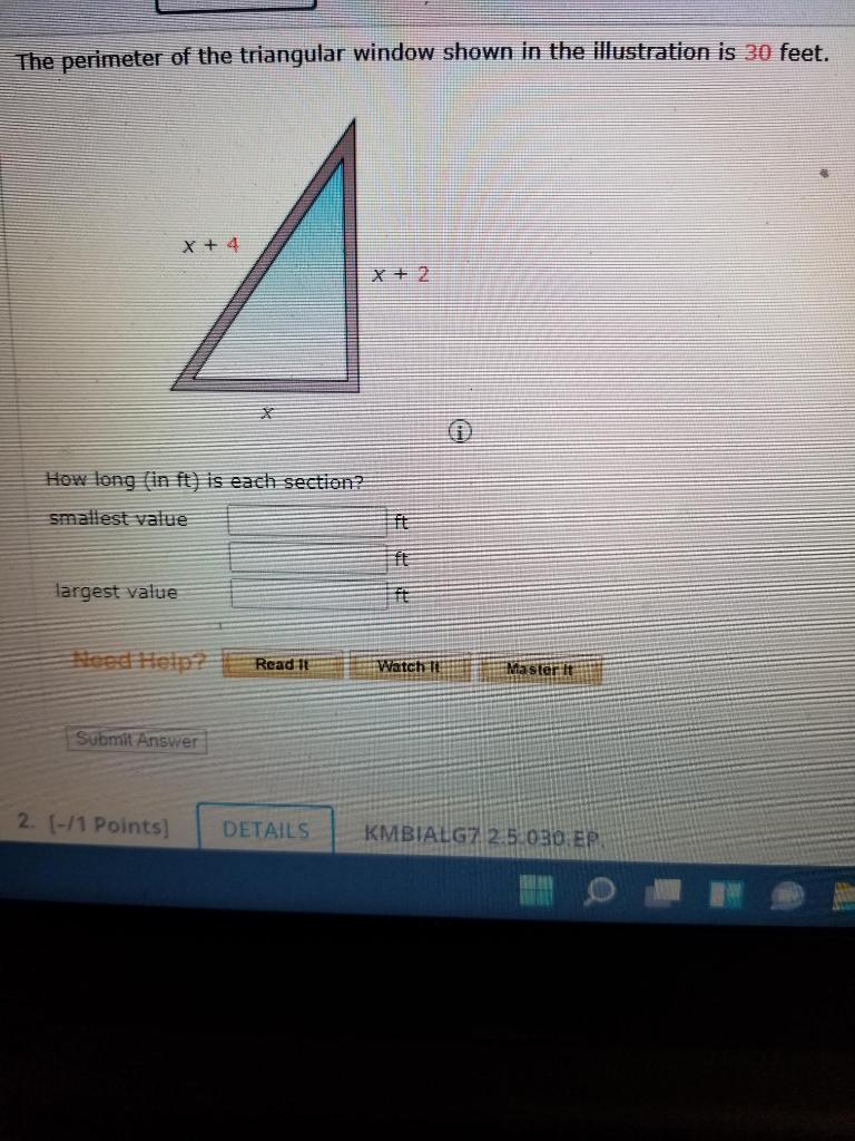 Solved The perimeter of the triangular window shown in the | Chegg.com
