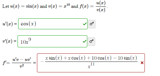 Solved Let u(x)=sin(x) and v(x)=x10 and f(x)=v(x)u(x). | Chegg.com