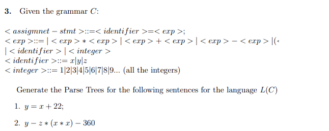Solved 3. Given the grammar C