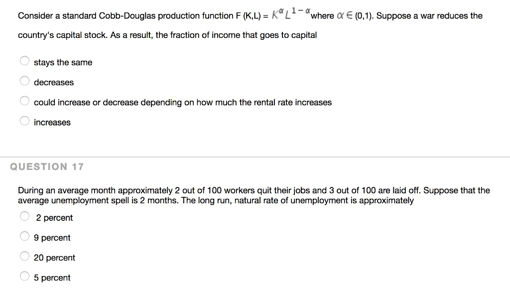 Solved Consider a standard Cobb-Douglas production function | Chegg.com