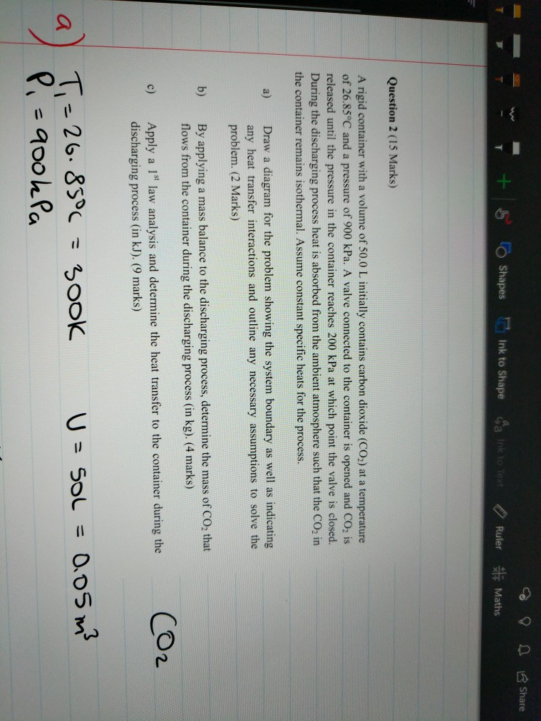 Solved Question 2 (15 Marks) A rigid container with a volume | Chegg.com