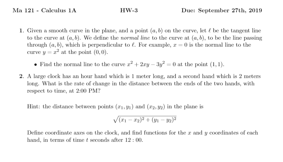 Solved Ma 121 - Calculus 1A HW-3 Due: September 27th, 2019 | Chegg.com
