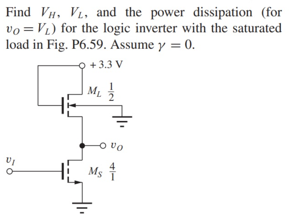 Solved Find VH,VL, and the power dissipation (for vO=VL ) | Chegg.com