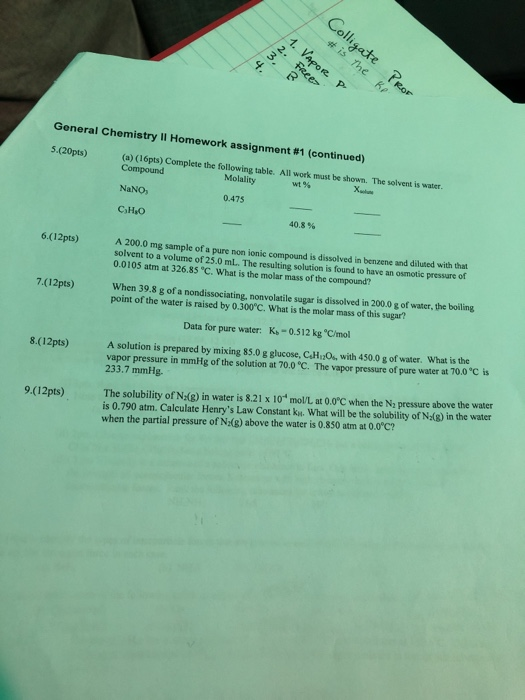 Solved General Chemistry II Homework assignment #1 | Chegg.com