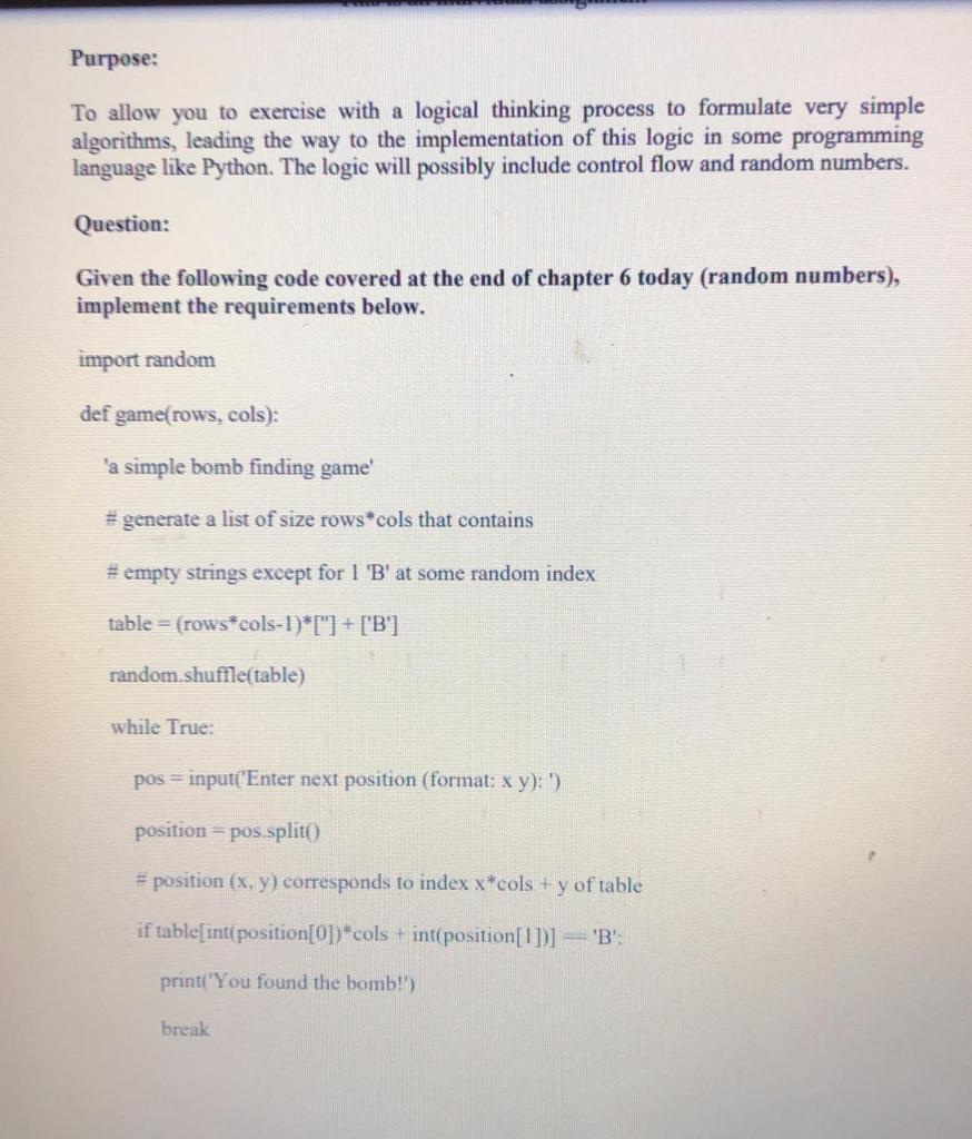 Solved Purpose: To allow you to exercise with a logical | Chegg.com