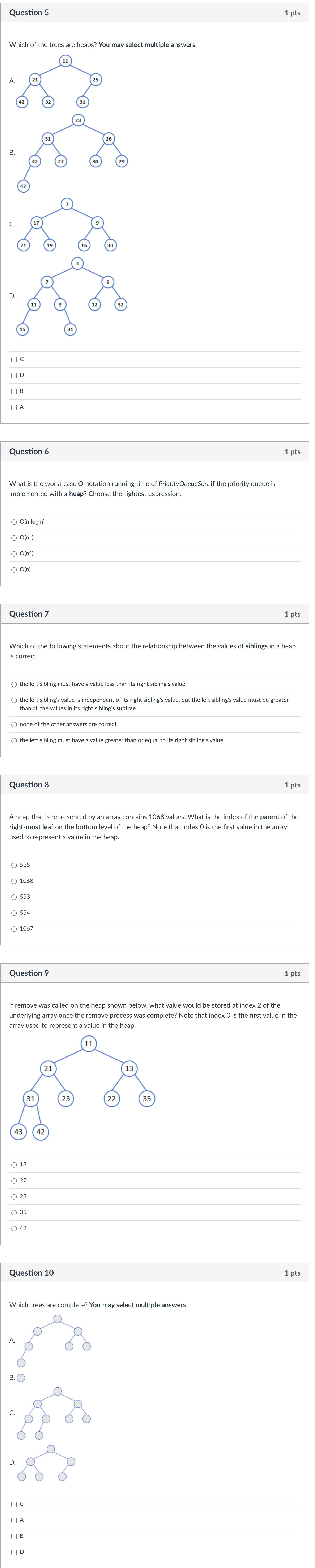 Solved Which of the trees are heaps? You may select multiple | Chegg.com