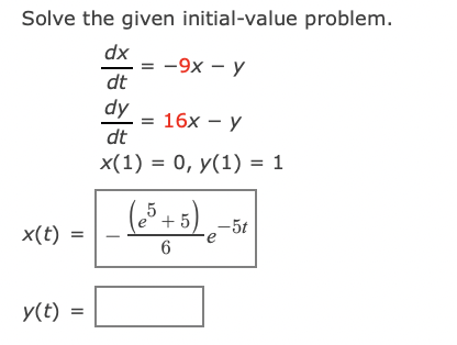 Solved Solve the given initial-value problem. dx -9x - y dt | Chegg.com