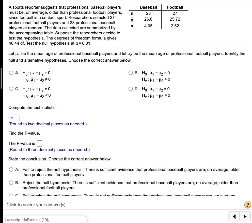 Solved 0 OC. Ho: H1 - H2 = 0 HA: H1 - 420 OD. Ho: H1 - H270 | Chegg.com