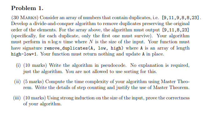 Solved by an EXPERT Problem 1.(30 ﻿MARKs) ﻿Consider an array of numbers | Chegg.com