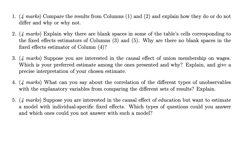 Question 5 (20 marks) Table 1 below presents | Chegg.com