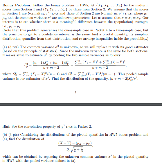 Solved Bonus Problem: Follow the bonus problem in HW5, let | Chegg.com