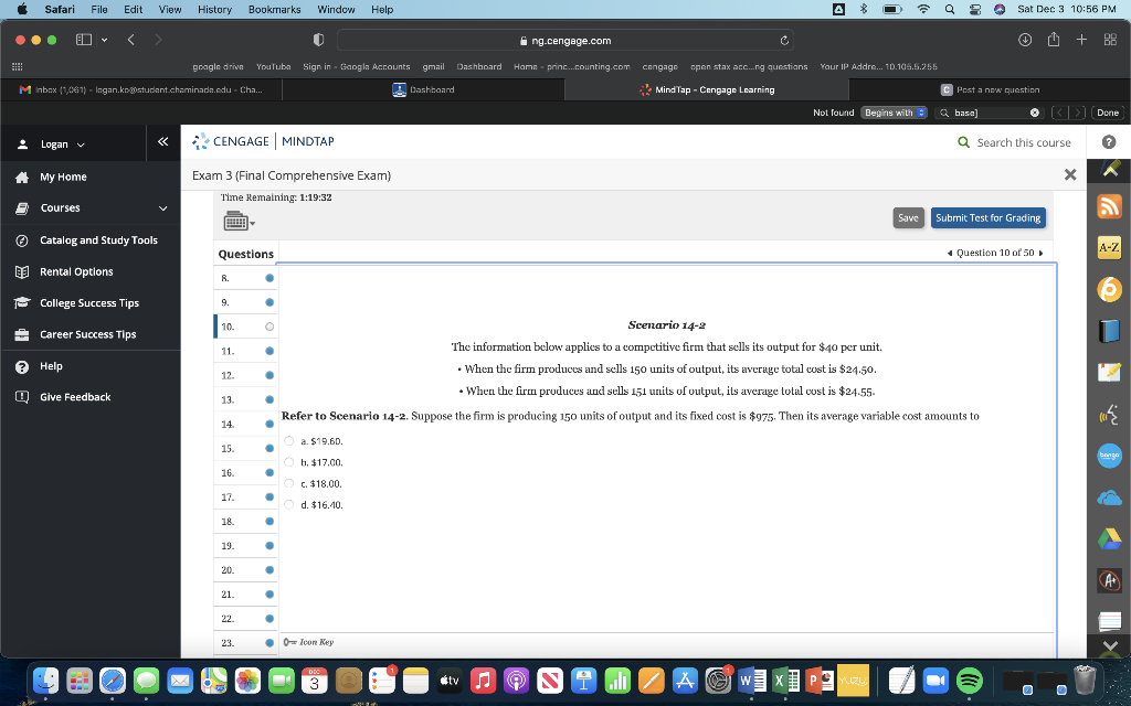 Solved Exam 3 (Final Comprehensive Exam) Time Remaining: | Chegg.com