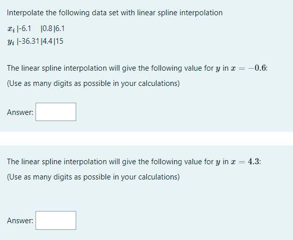 Solved Interpolate the following data set with linear spline | Chegg.com