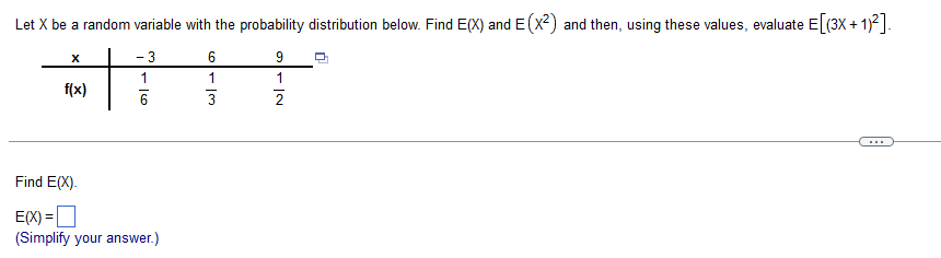 Solved Find E(X). E(X)= (Simplify your answer.) | Chegg.com