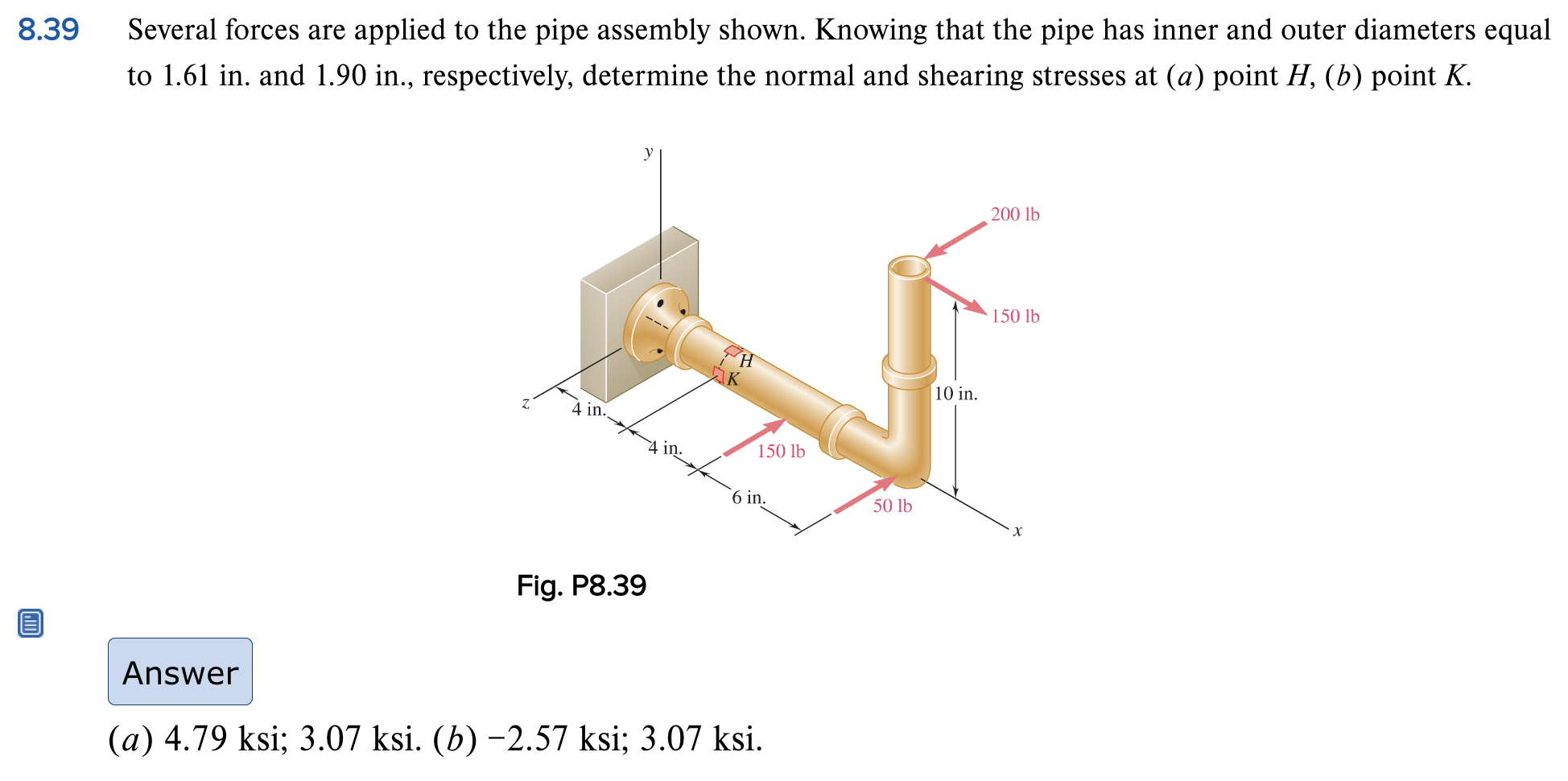 Solved .39 Several forces are applied to the pipe assembly | Chegg.com