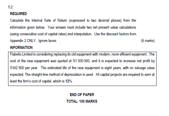 Solved REQUIRED Calculate the Internal Rate of Return | Chegg.com
