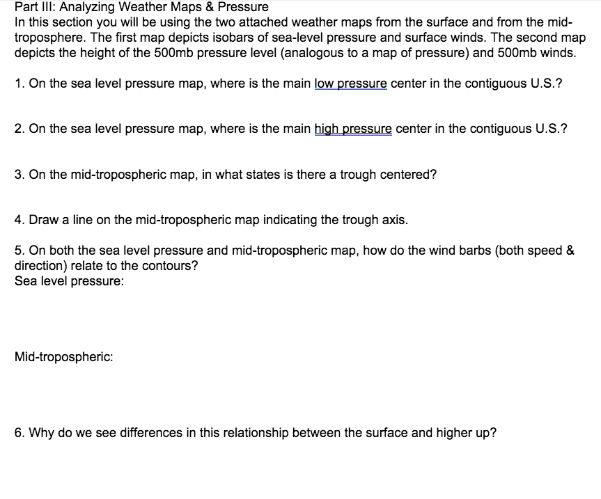 Solved Part III: Analyzing Weather Maps & Pressure In this | Chegg.com