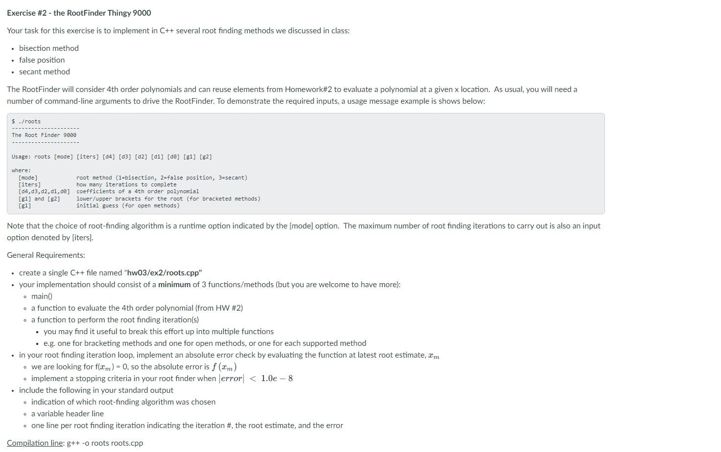 Exercise #2 - the RootFinder Thingy 9000 Your task | Chegg.com