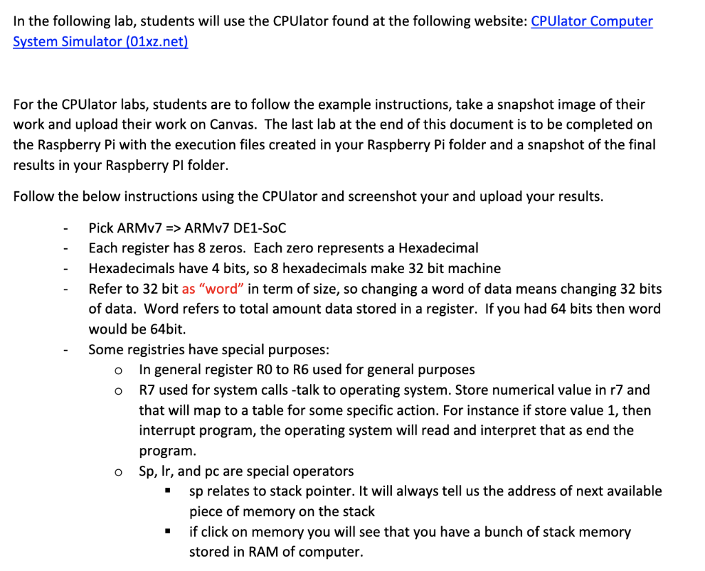 Solved In the following lab, students will use the CPUlator | Chegg.com