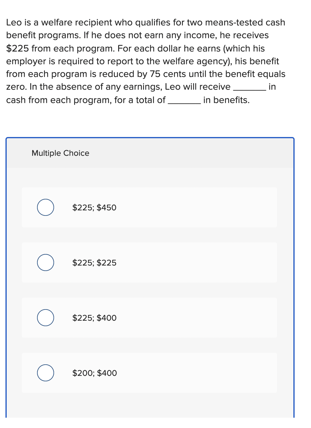 Solved a Leo is a welfare recipient who qualifies for two | Chegg.com Solved a Leo is a welfare recipient who qualifies for two | Chegg.com