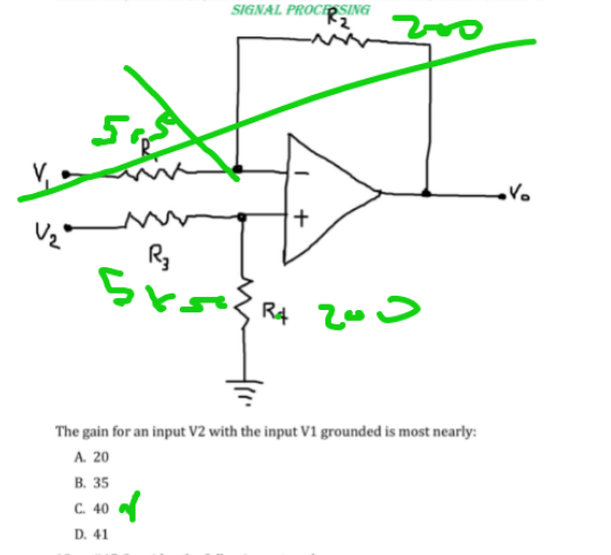 Solved The gain for an input V2 with the input V1 grounded | Chegg.com