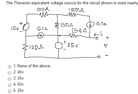 Solved The Thevenin equivalent voltage source for the | Chegg.com
